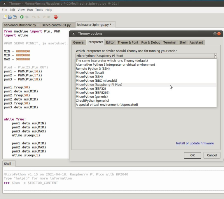 Raspberry Pi Pico, testing Thonny code editor – koodinkutoja.com